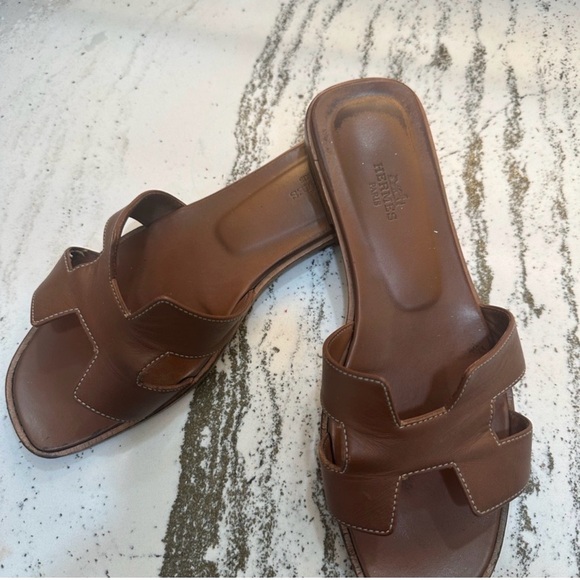Hermes | Shoes | Hermes Tan Leather Oran Womens Sandals | Poshmark